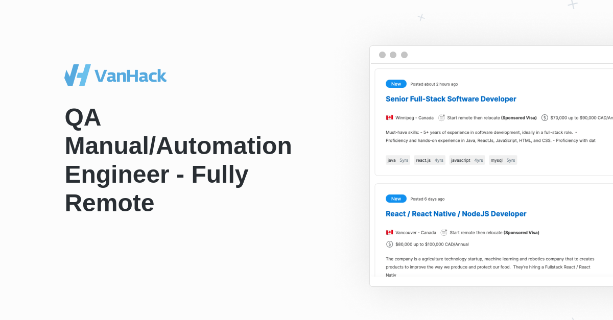 Qa Manual Automation Engineer Fully Remote Vanhack